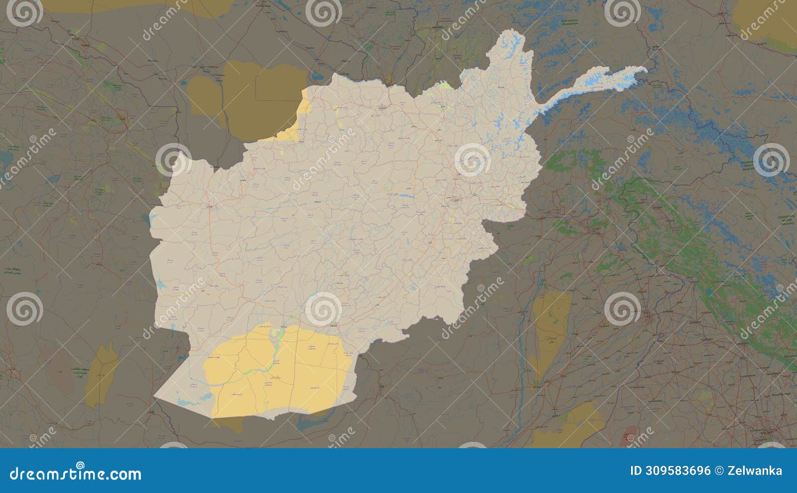 Afghanistan Highlighted. Topo Standard Stock Illustration ...
