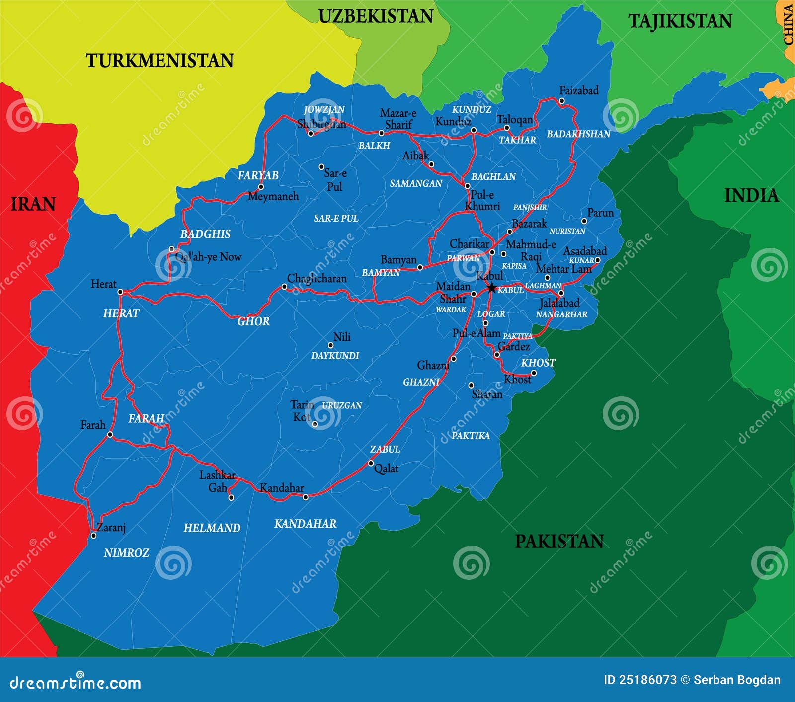 Afghanistan map stock vector. Illustration of india, business - 25186073