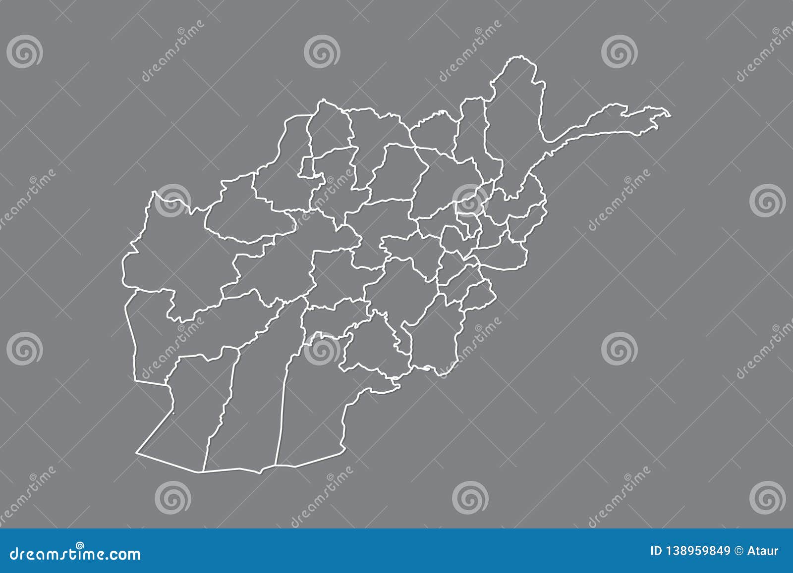 Afghanistan Vector Map with Border Lines of Provinces Using Gray Color ...