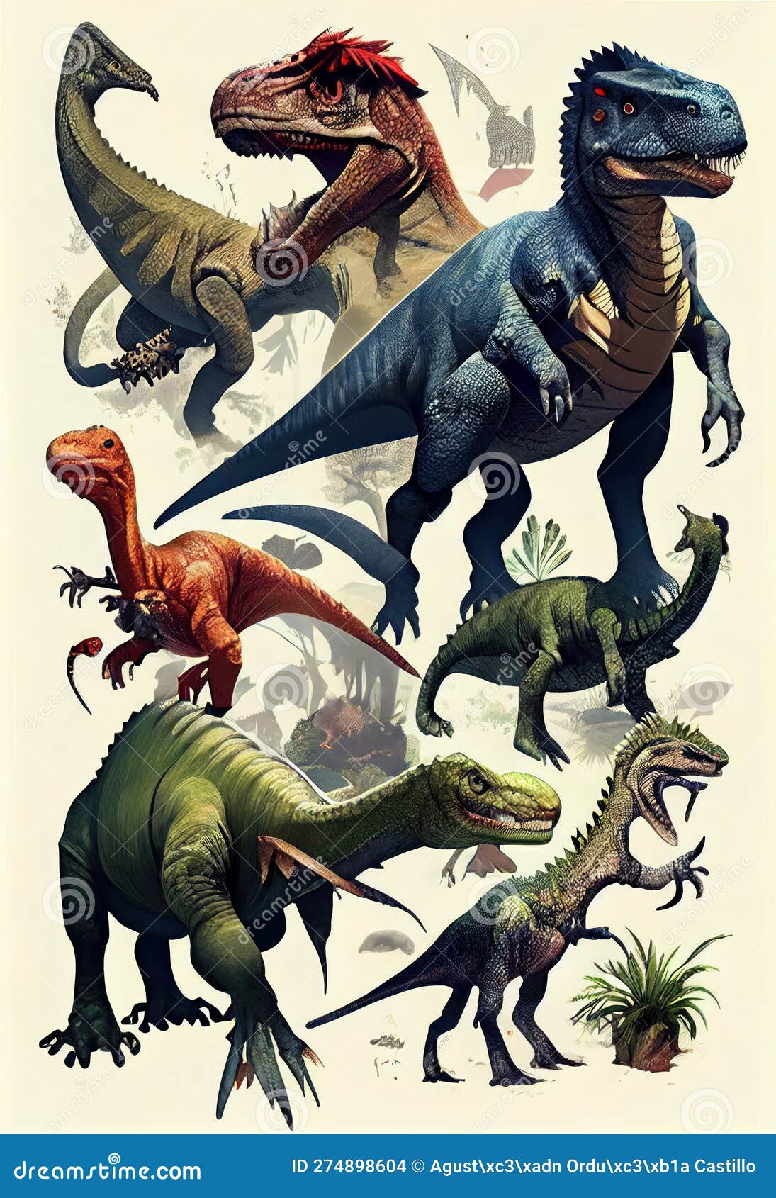 Afiche Con Varios Tipos De Dinosaurios En Un Solo Set. Stock de ...