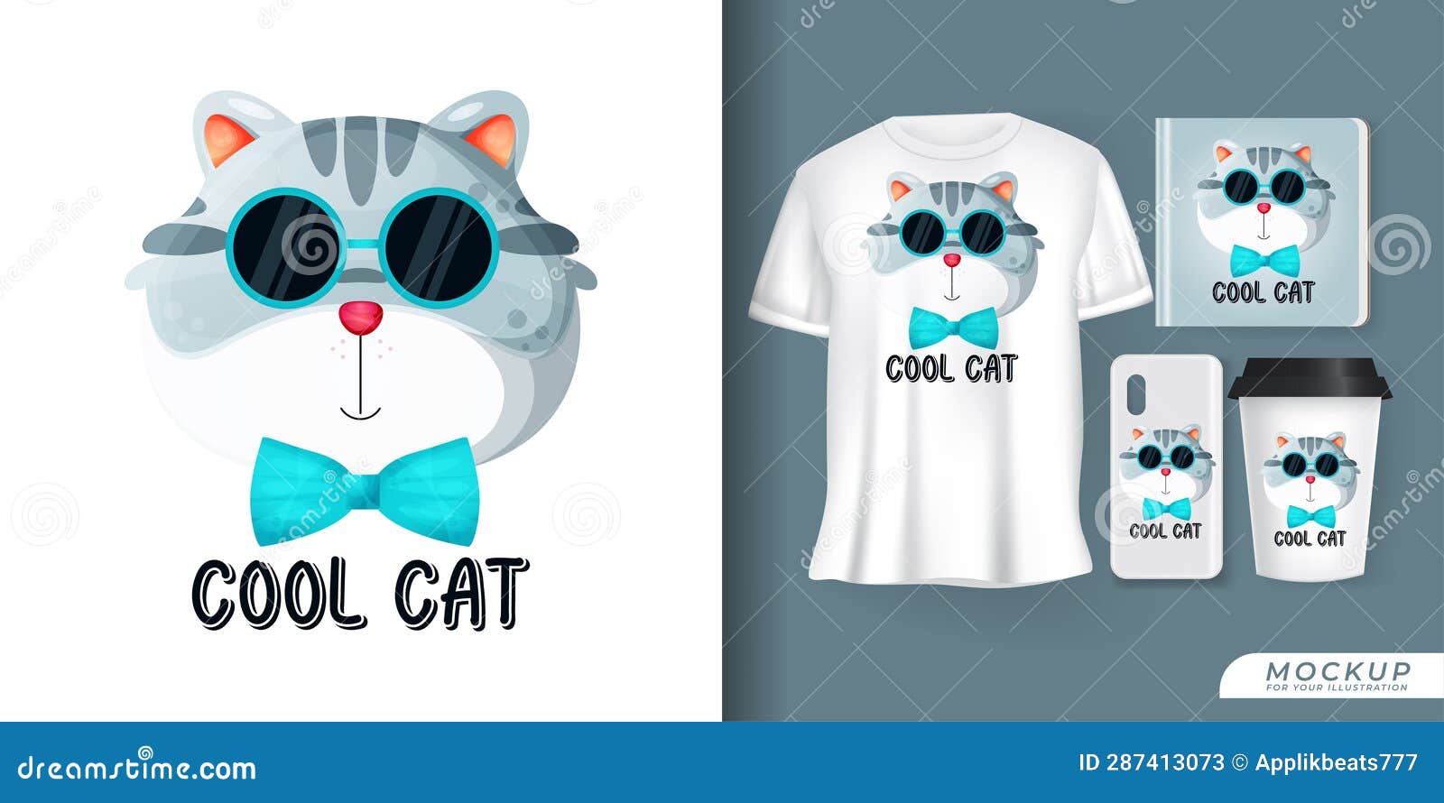 Afiche De Un Gato Lindo Y Merchandising Ilustración del Vector ...