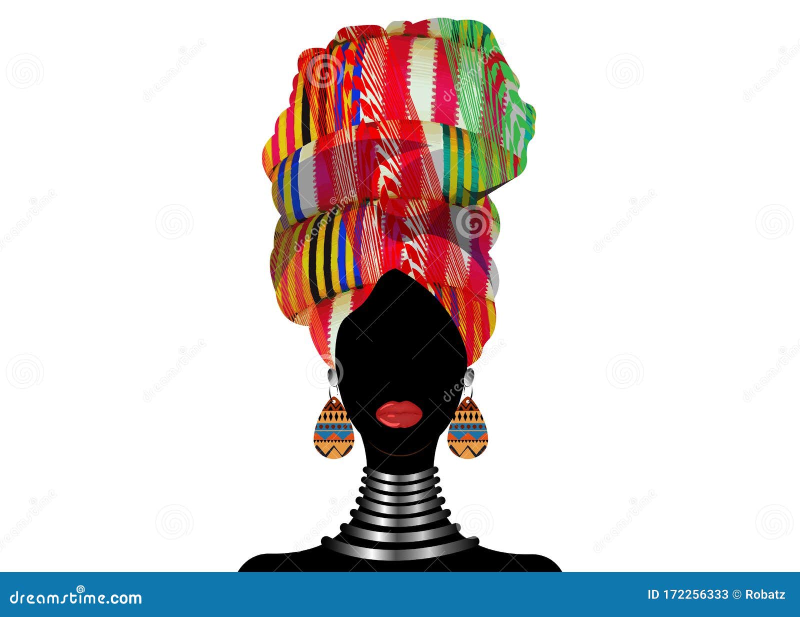 Portrait Beautiful African Woman In Traditional Turban Wearing Typical
