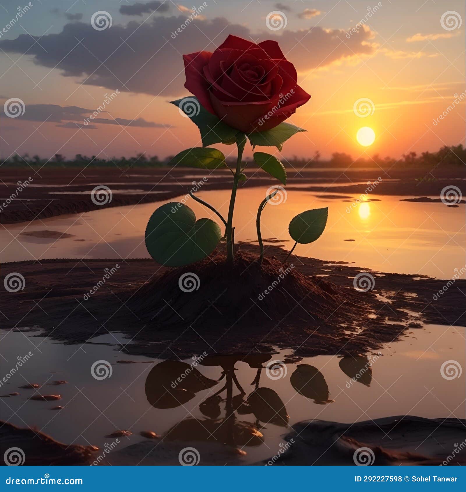 Aflame in Dusk: the Red Rose S Dance with the Setting Sun Stock ...
