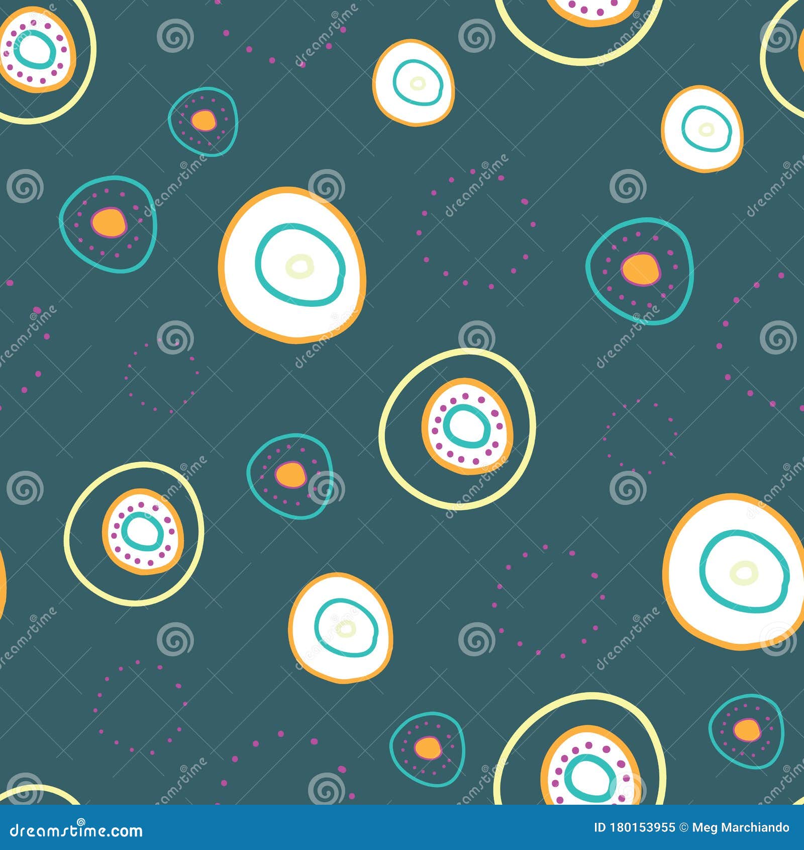 Afloat Whimsical Wonky Circles Floating on Green Blue Background ...