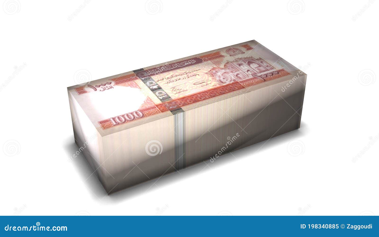 AFN Afghanistan Banknotes Money Stack on White Background Stock ...