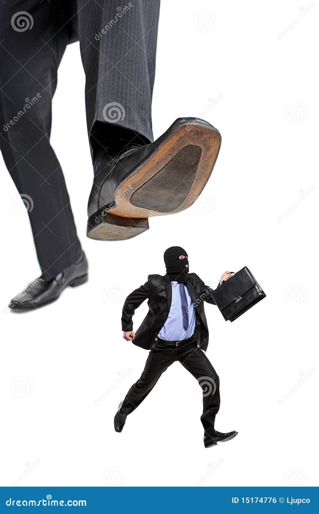 An Afraid Burglar Running Away from a Big Foot Stock Photo - Image of ...