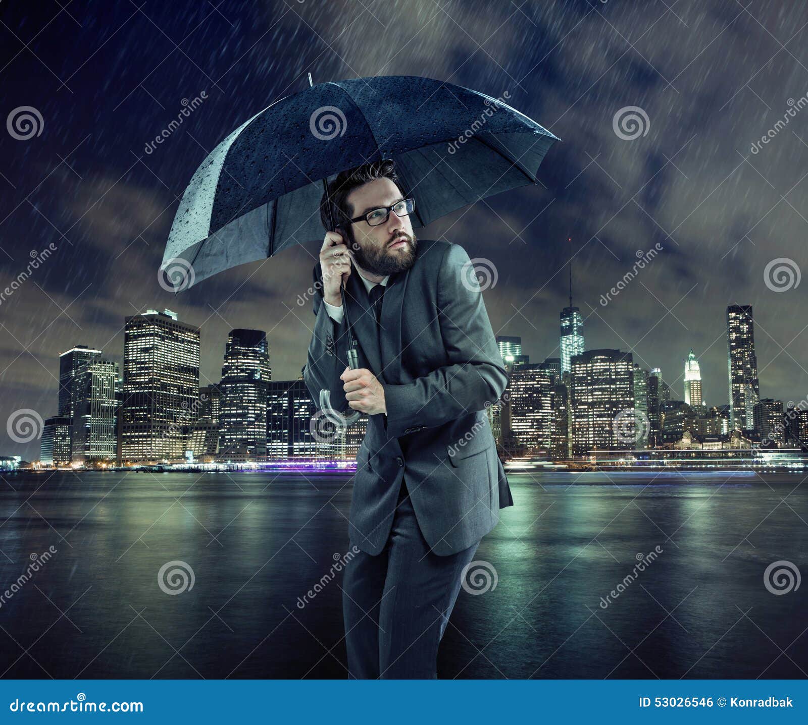 Afraid Businessman in the Rain Stock Photo - Image of concept, cover ...