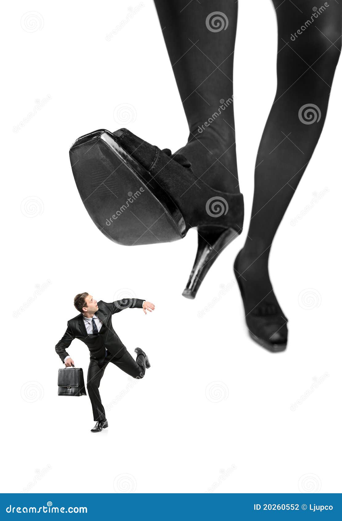 Afraid Businessman Running Away From A Big Foot Stock Photo - Image of ...
