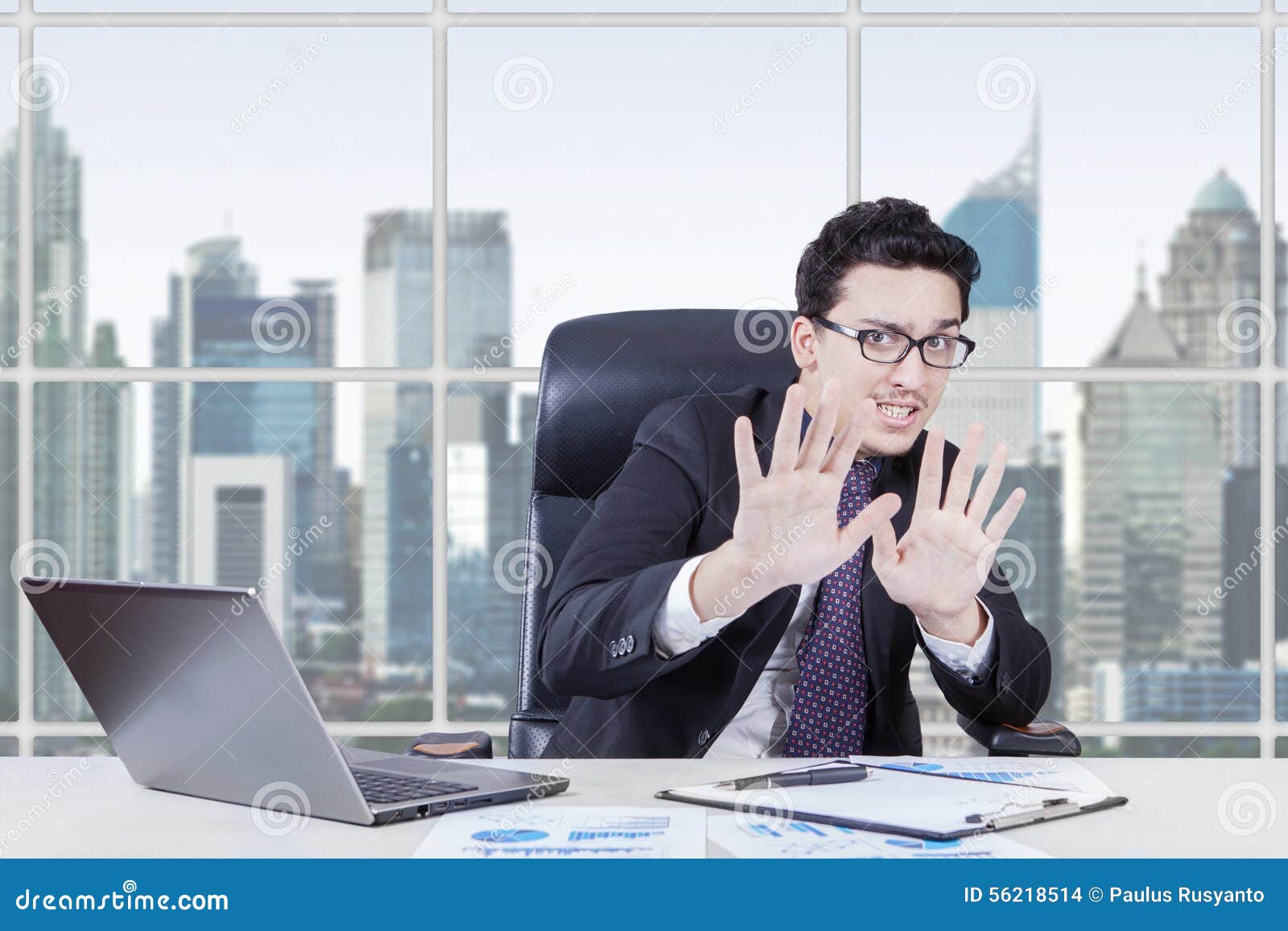 Afraid Businessperon Working at Workplace Stock Photo - Image of crisis ...