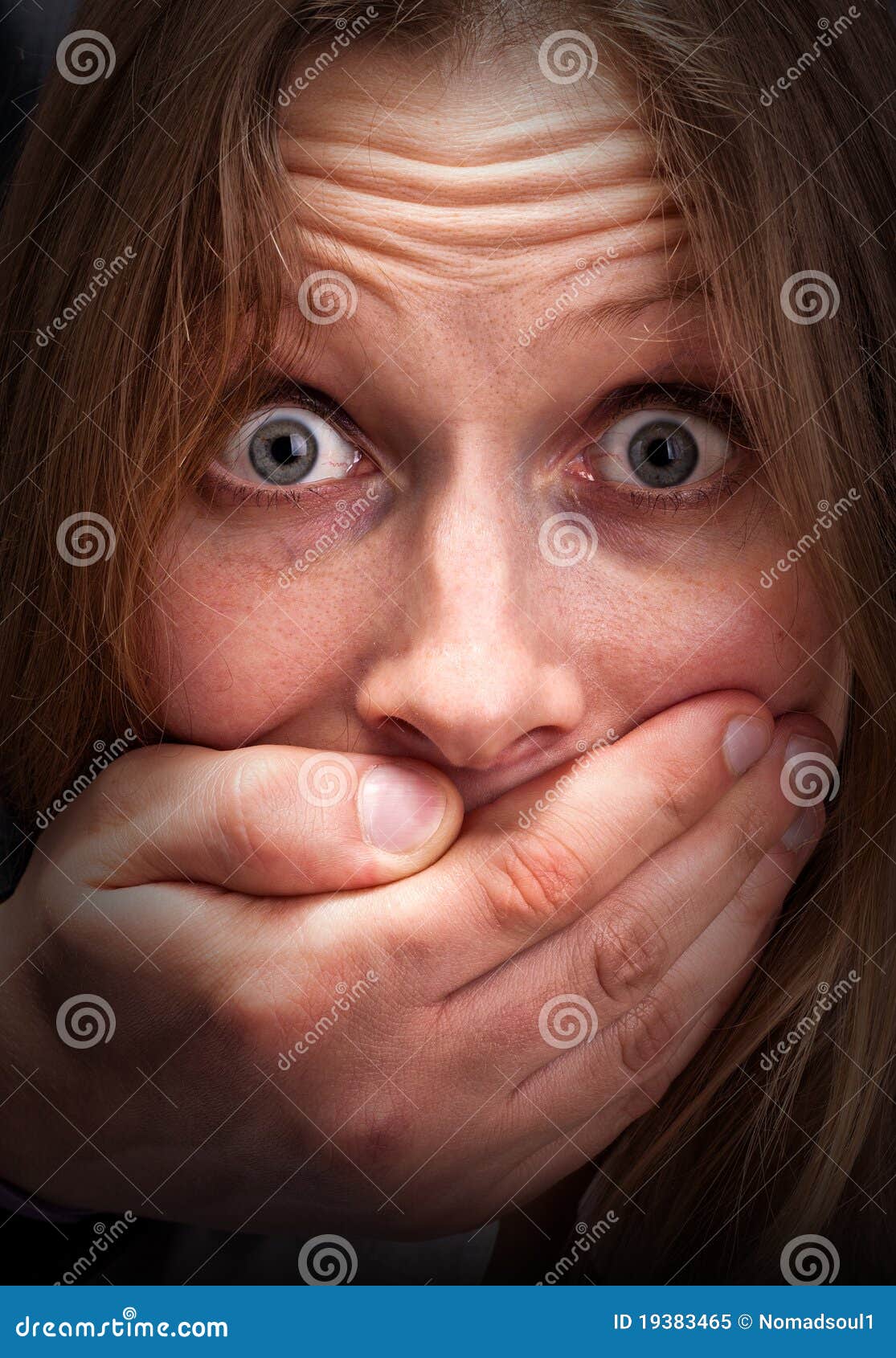 Afraid Girl with Closed Mouth Stock Image - Image of person, facial ...