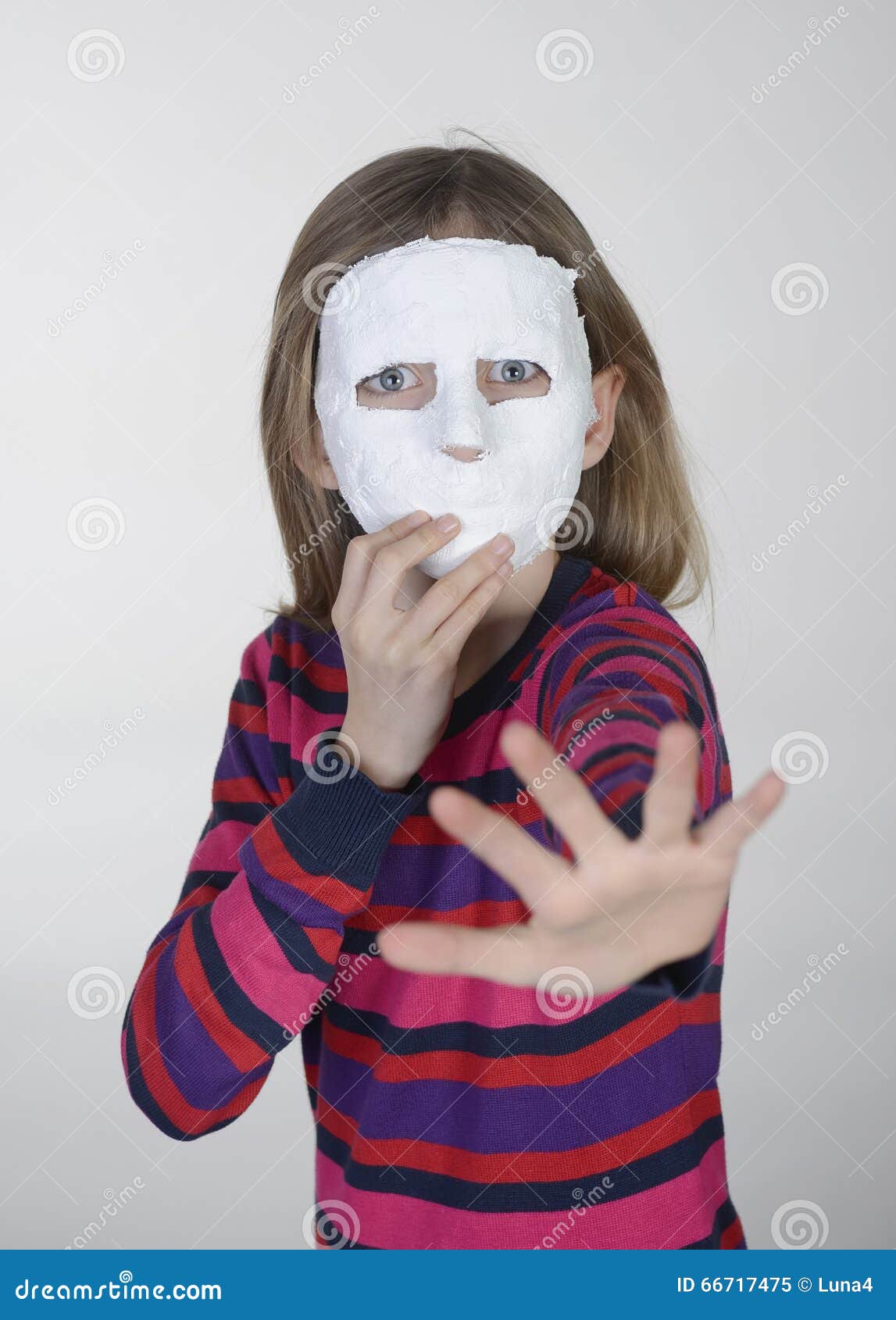 Afraid girl with mask stock image. Image of blue, frightening - 66717475