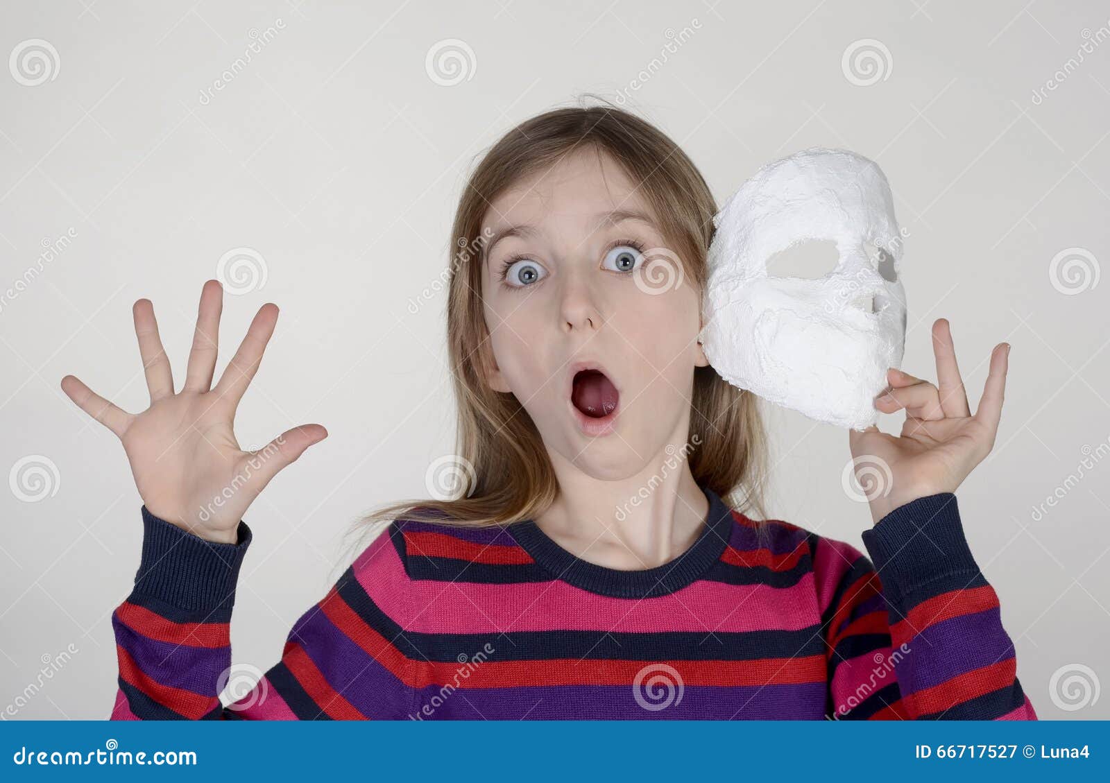 Afraid Girl with White Mask Stock Image - Image of horror, blue: 66717527
