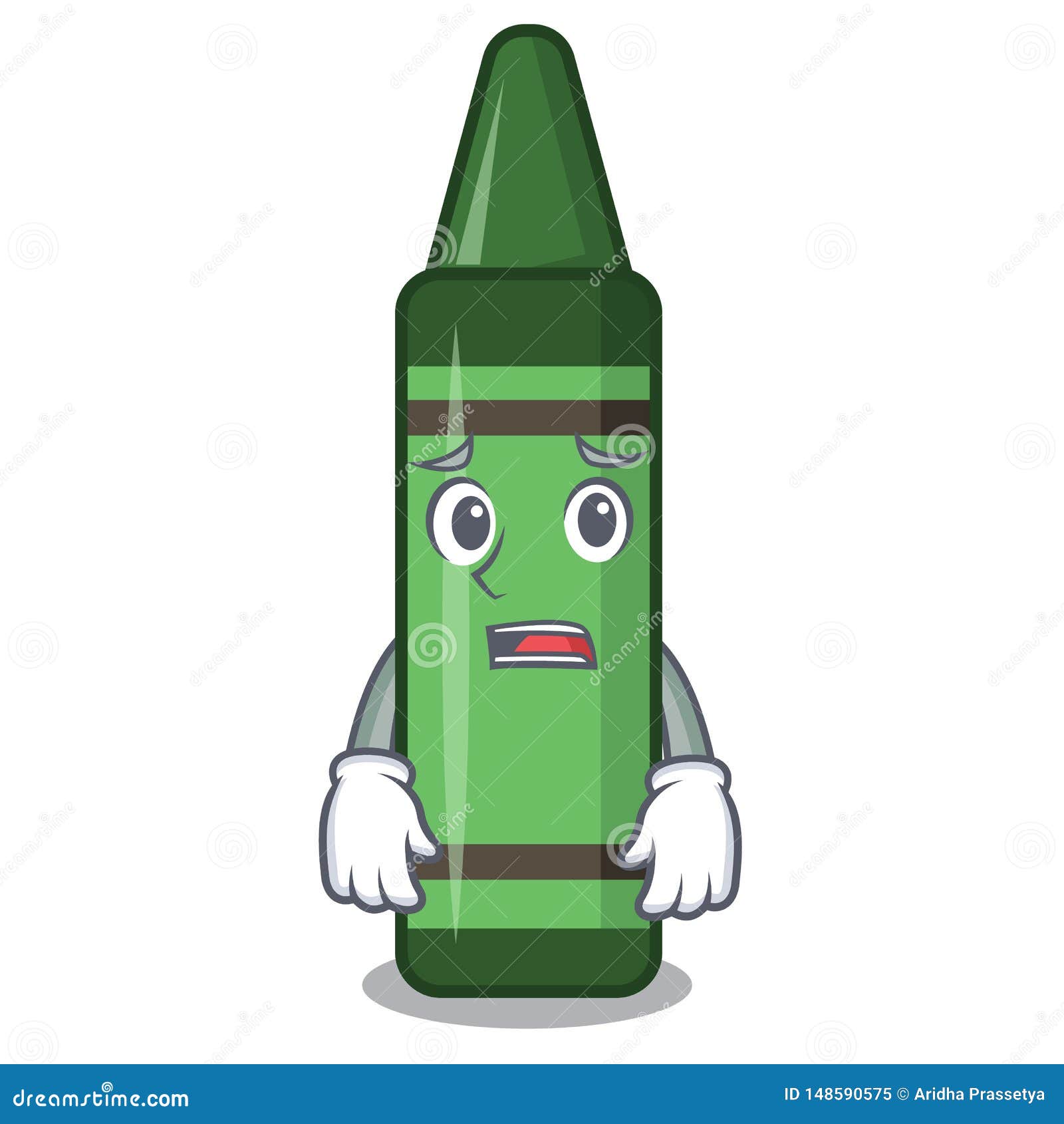 Afraid Green Crayon in the Mascot Shape Stock Vector - Illustration of ...