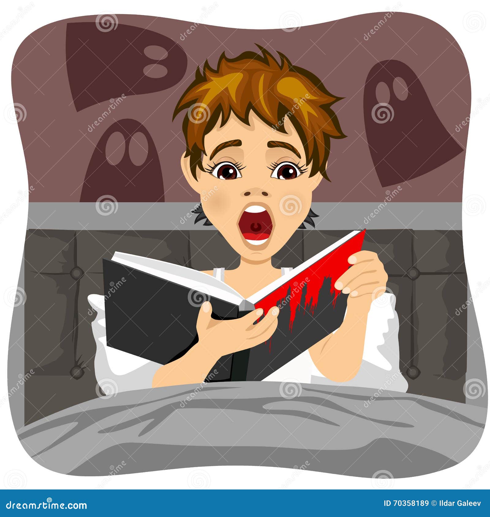 Kid Afraid Of Ghost Cartoon Vector | CartoonDealer.com #16474853