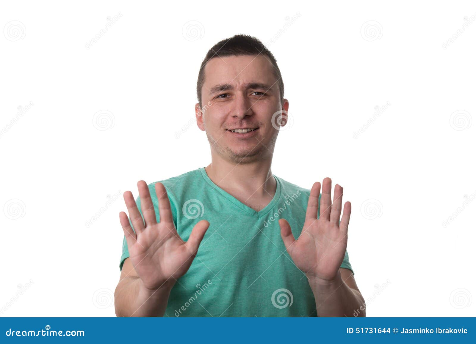 Afraid Man Gesturing Stop with Hands Stock Photo - Image of gesturing ...