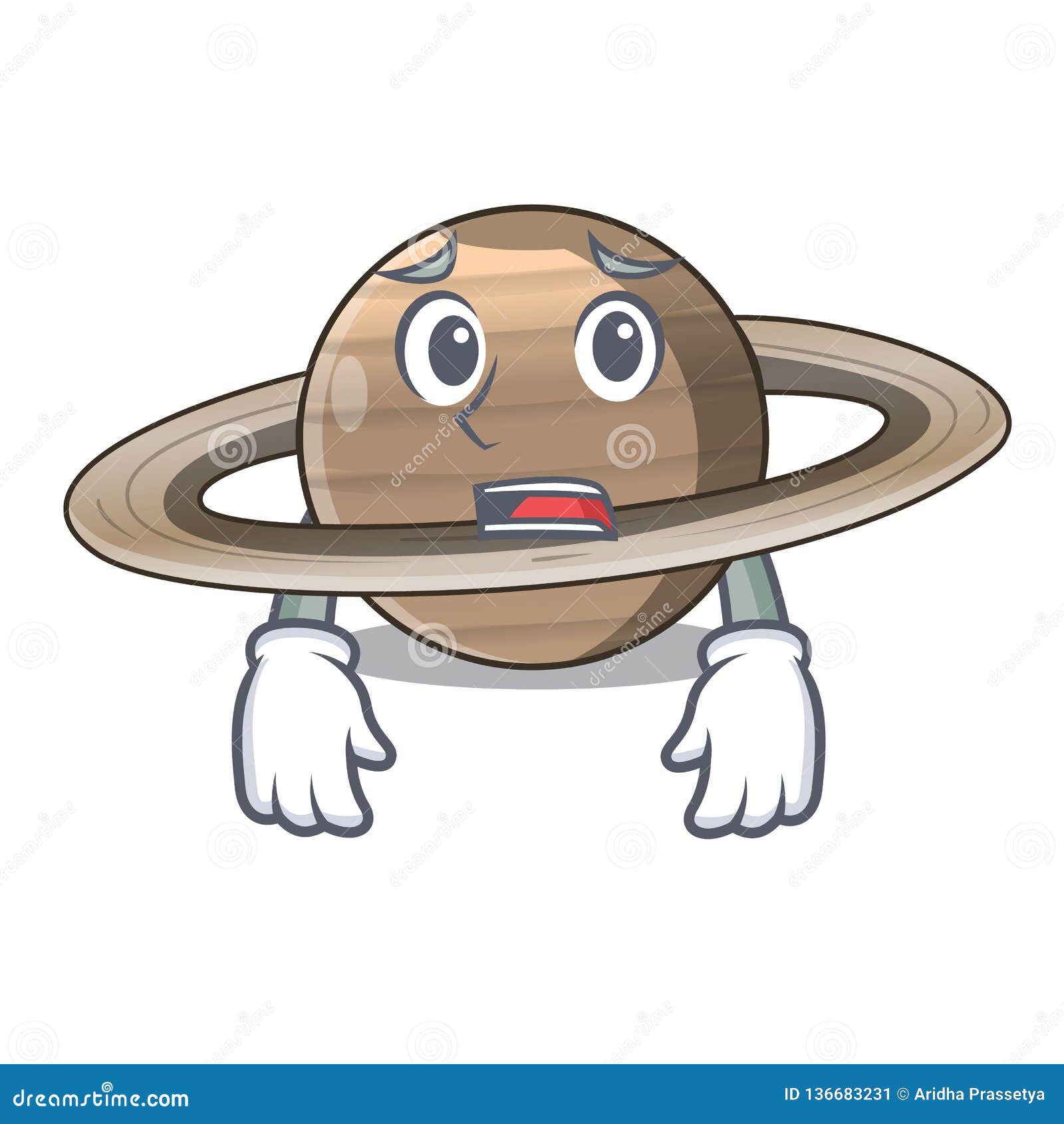 Saturn Cartoon Character With Face Expression On White Background ...