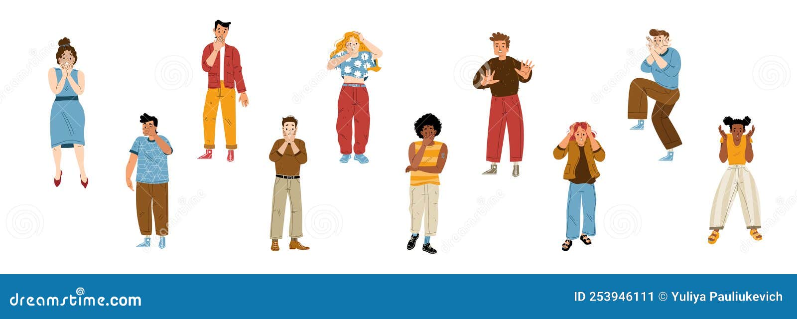 Afraid, Scared People in Shock, Panic and Stress Stock Illustration ...