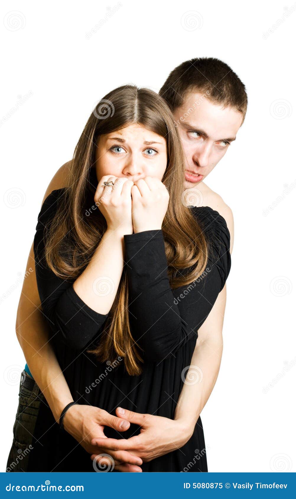 Afraid woman and angry man stock image. Image of depression - 5080875