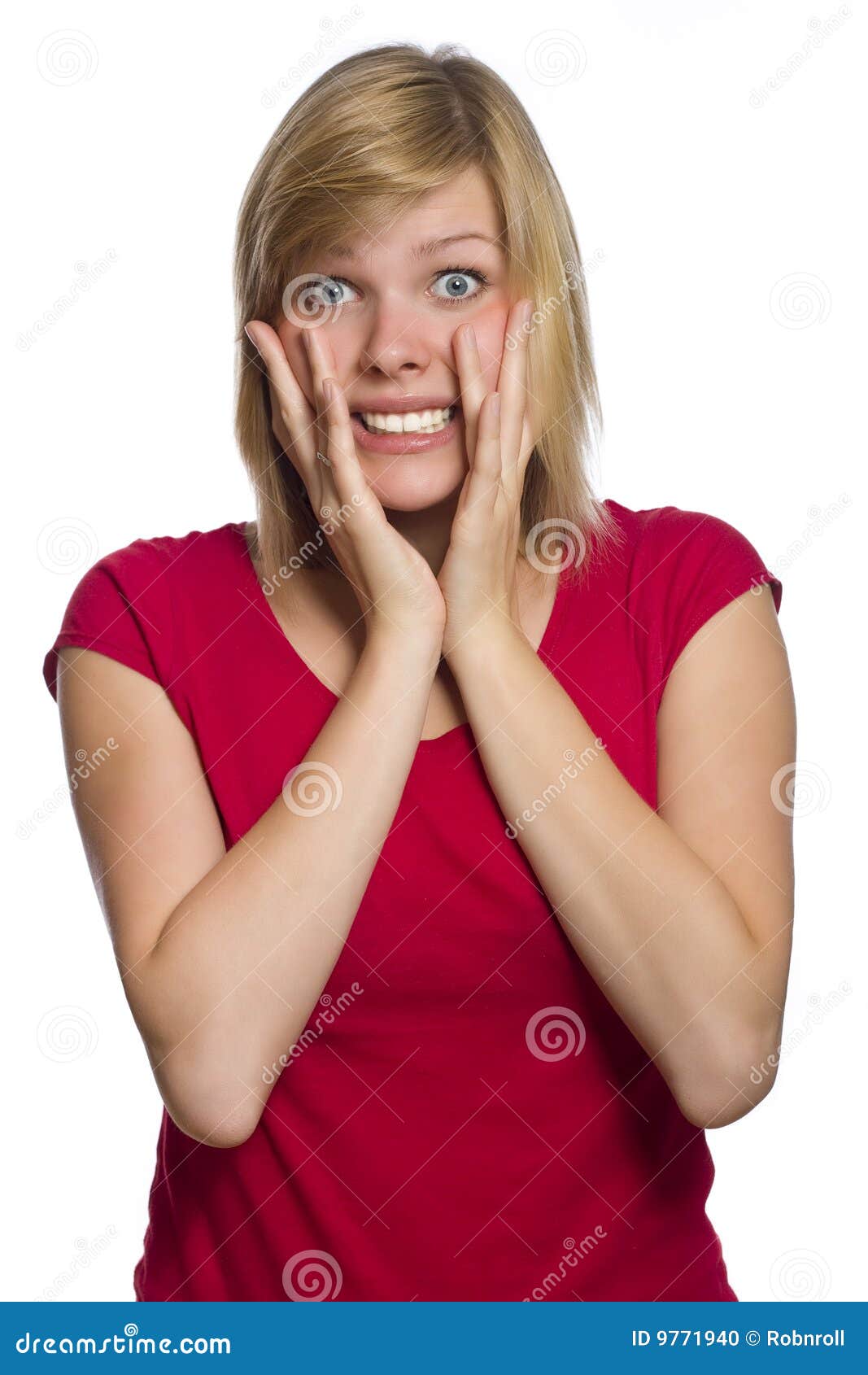 Afraid Woman Isolated on White Stock Photo - Image of despair, anxiety ...