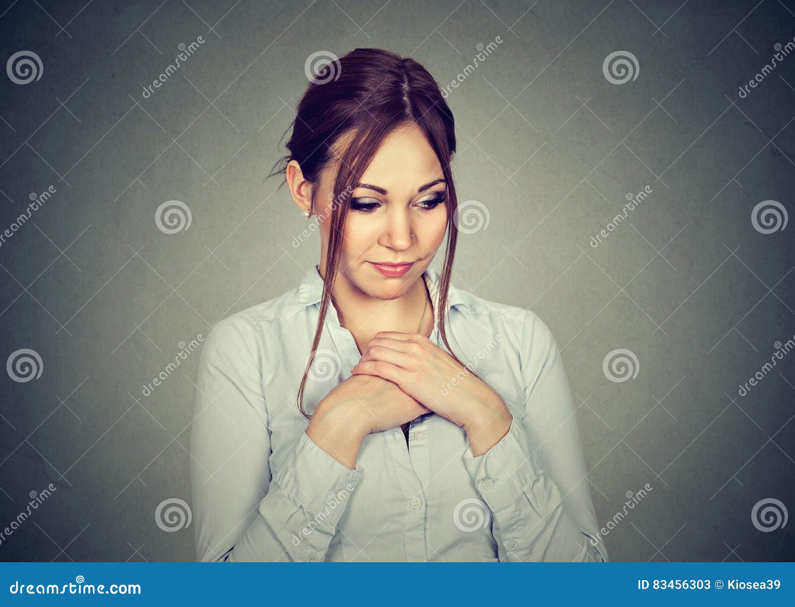 Afraid Woman Peeking through Her Fingers Stock Image - Image of female ...