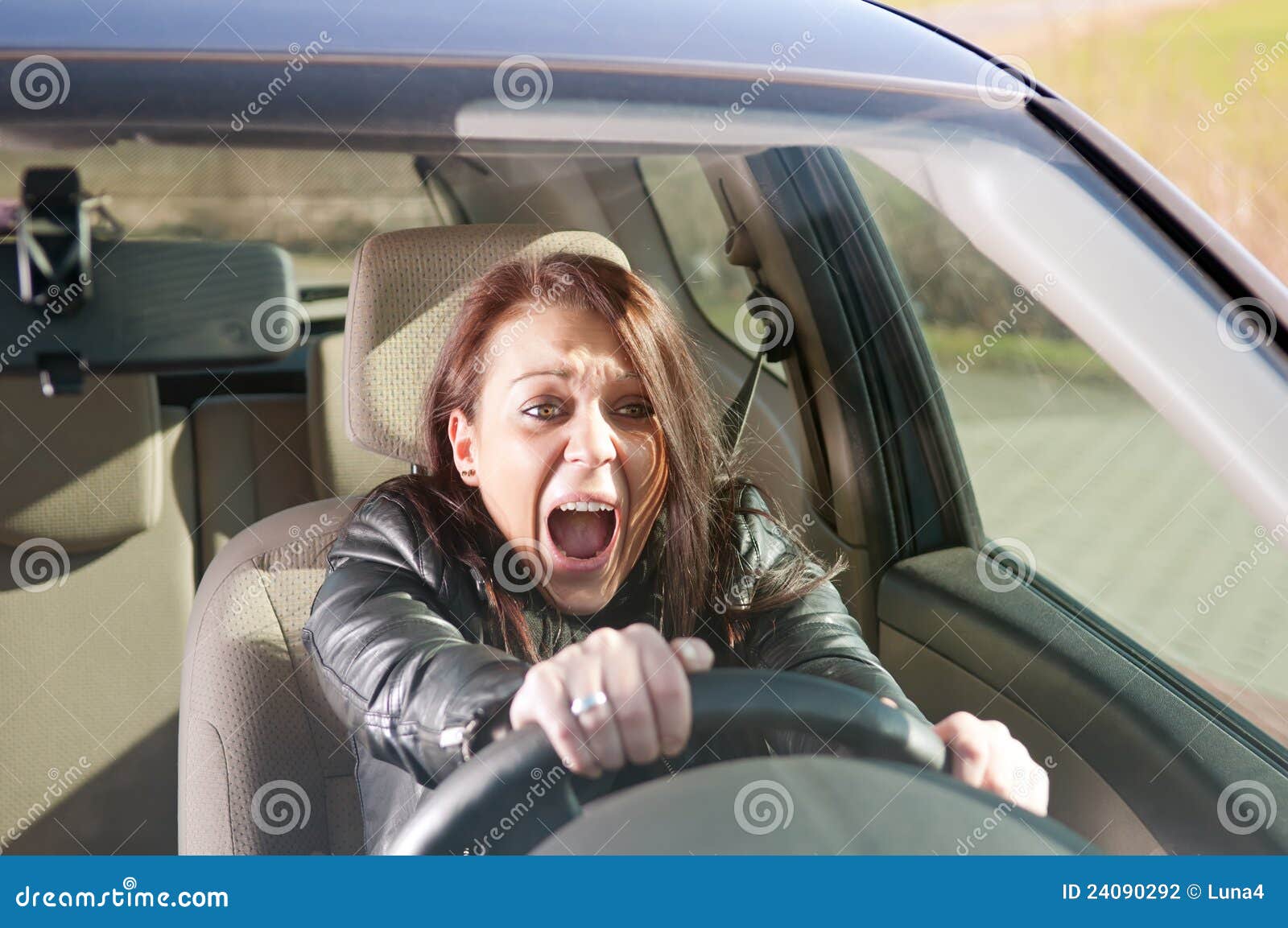 Afraid Woman Screaming in the Car Stock Photo - Image of horror ...