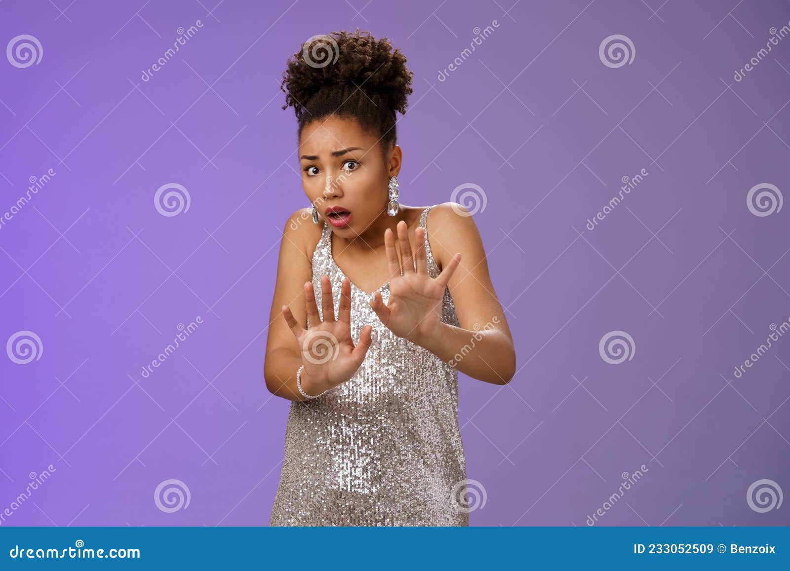 Afraid Worried Insecure African American Woman Begging Mercy Please