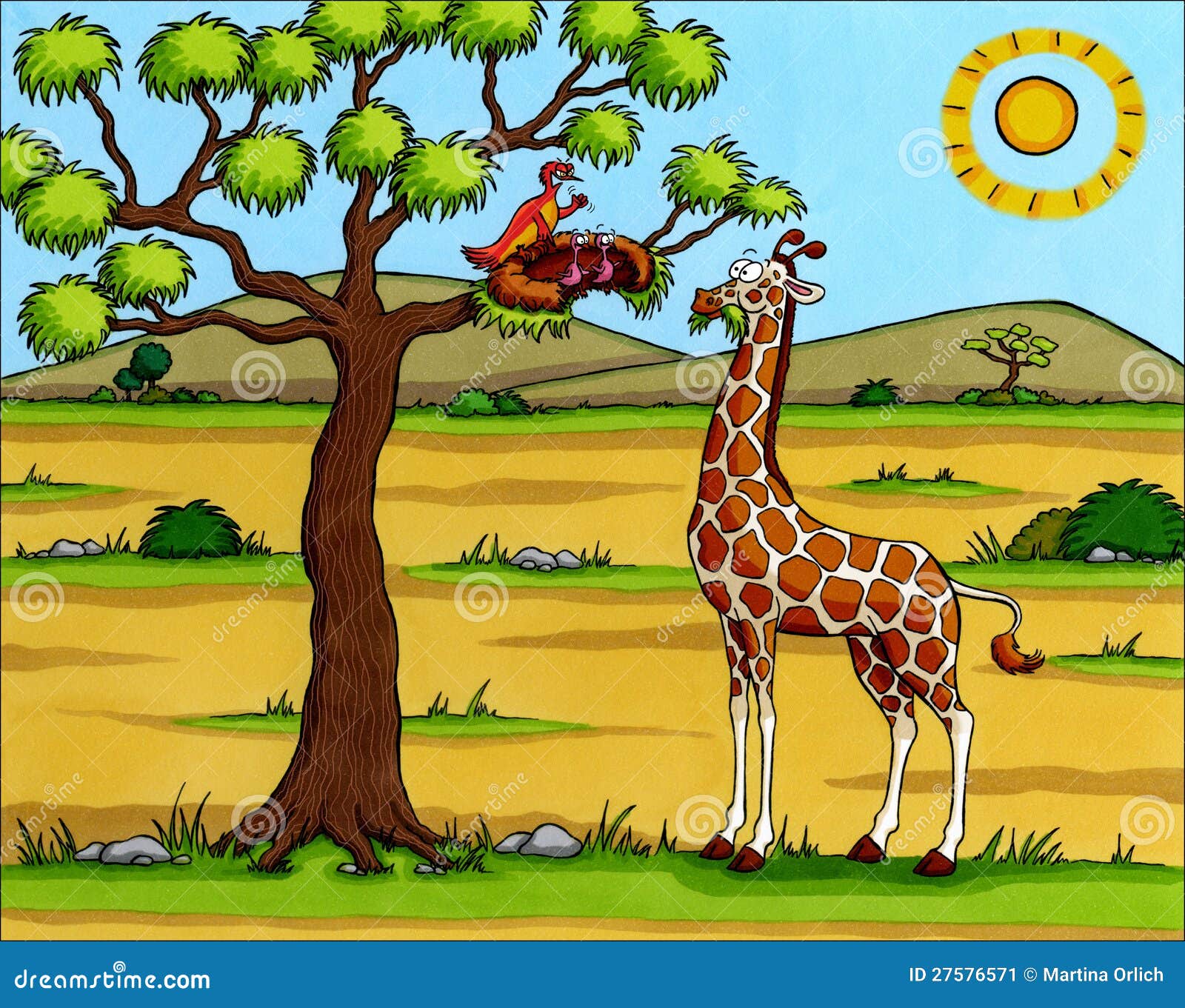 Africa Cartoon - Giraffe with Birds Stock Illustration - Illustration ...