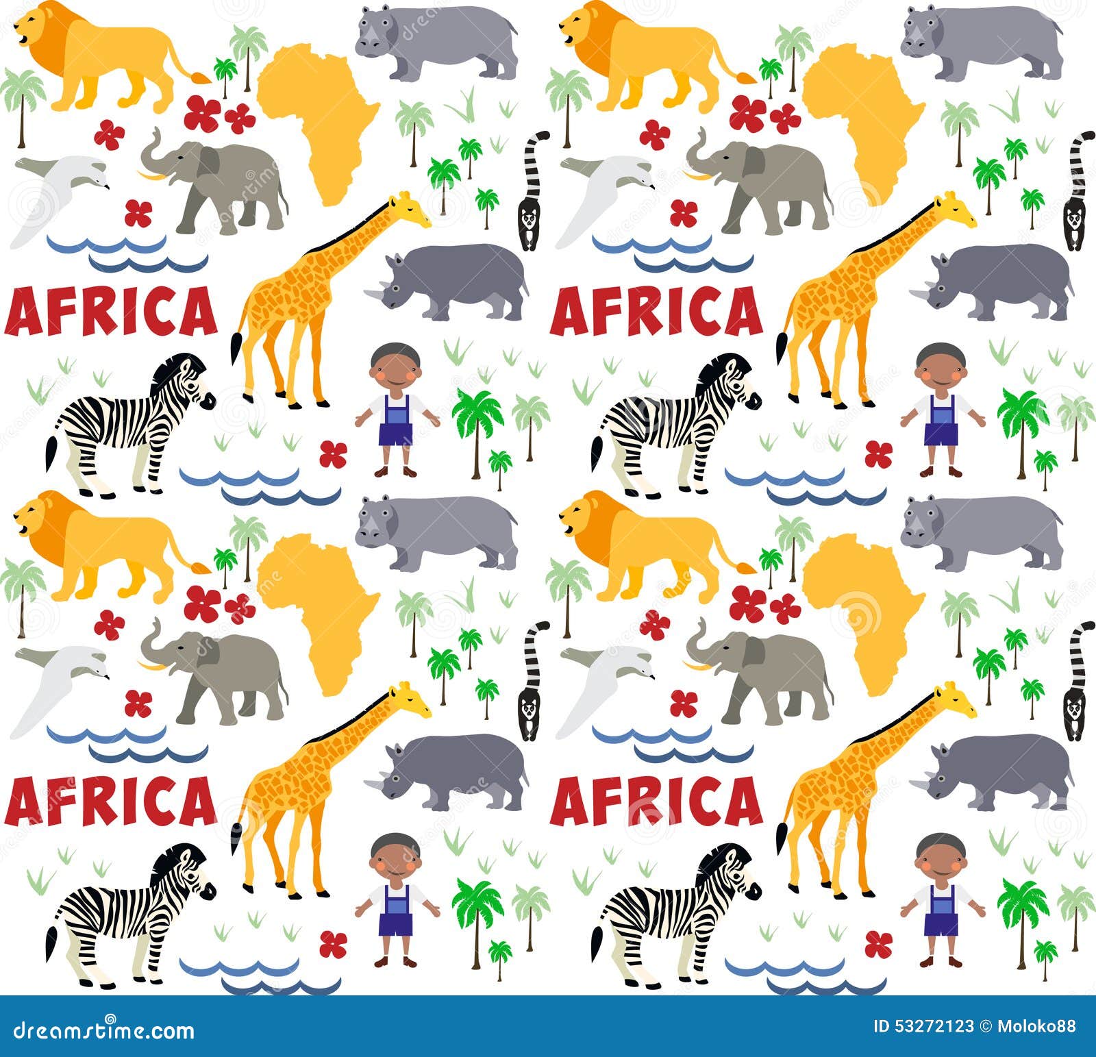 Africa cartoon pattern stock vector. Illustration of rhino - 53272123