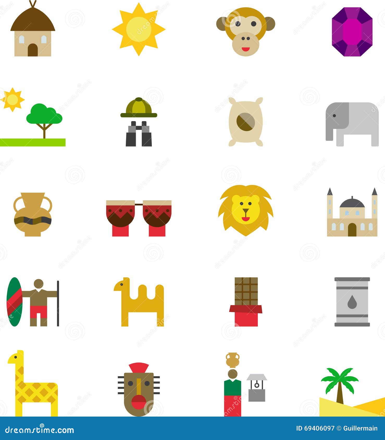 AFRICA colored flat icons stock vector. Illustration of giraffe - 69406097