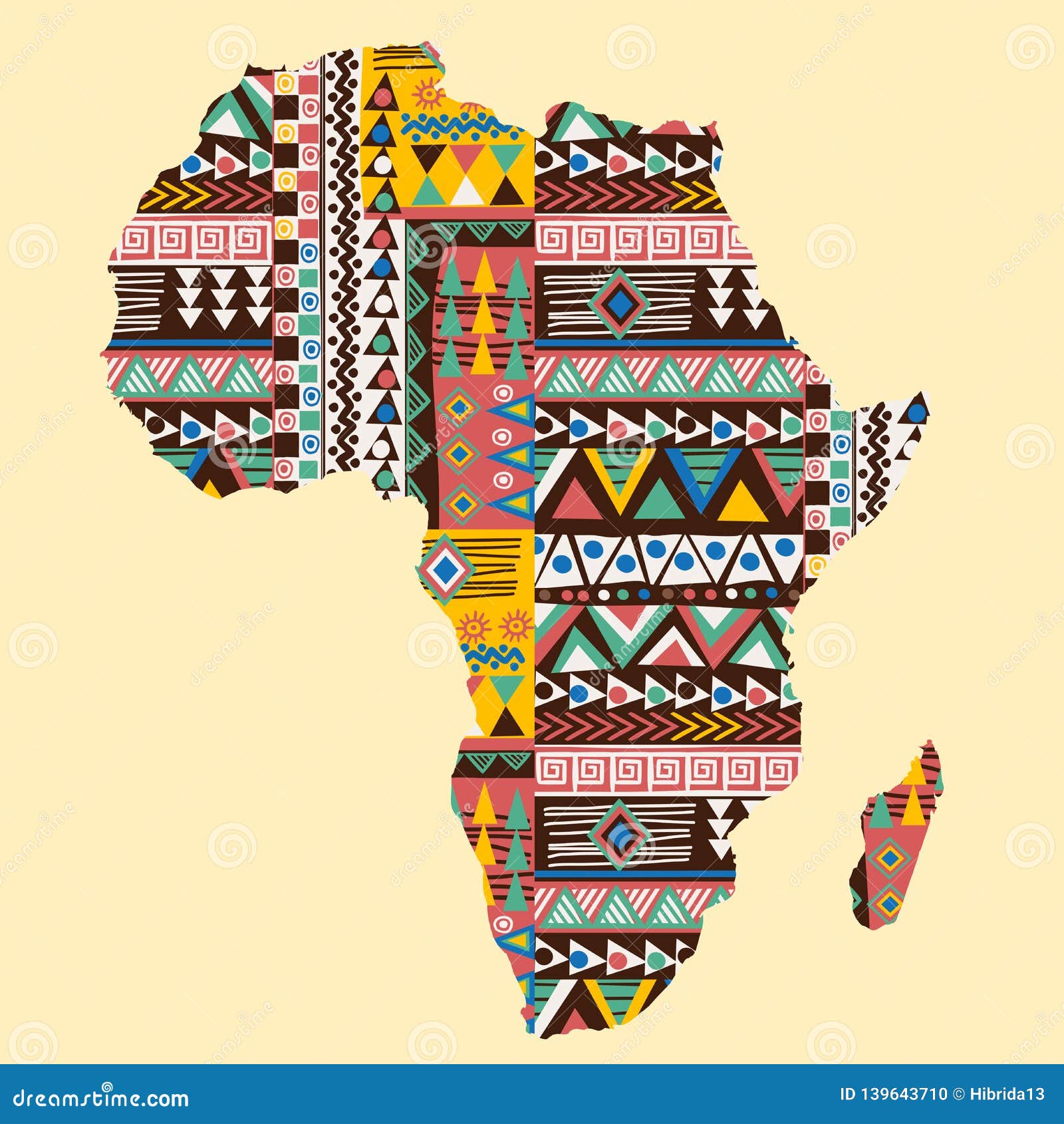 Africa Continent Map Ornate with Ethnic Pattern Stock Vector ...