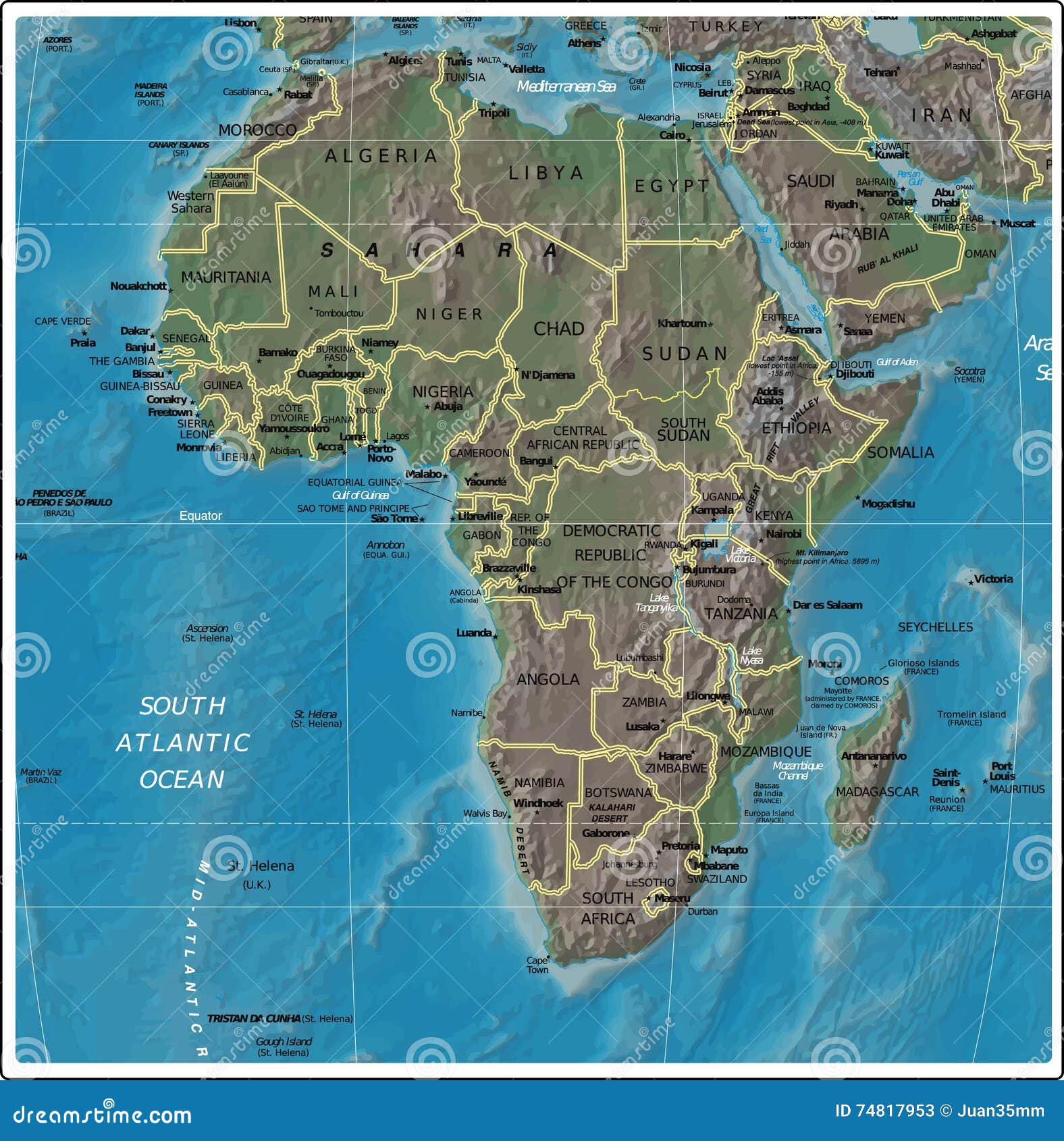 Africa detailed map stock illustration. Illustration of asia - 74817953