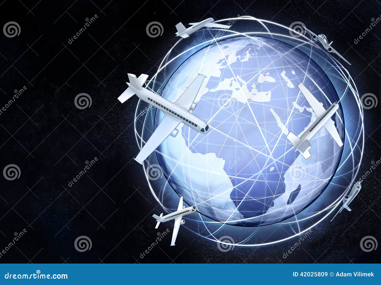 Africa Earth Globe View with Flying Airplanes Stock Illustration ...