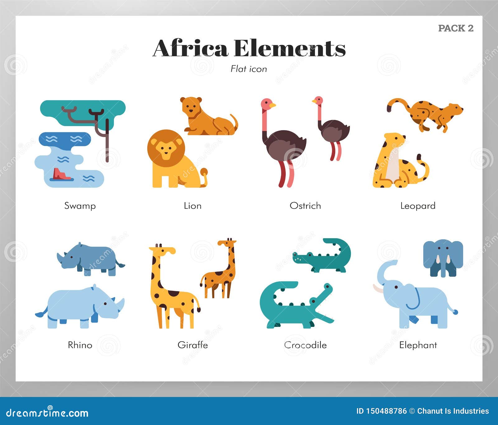 Africa elements flat pack stock vector. Illustration of african - 150488786