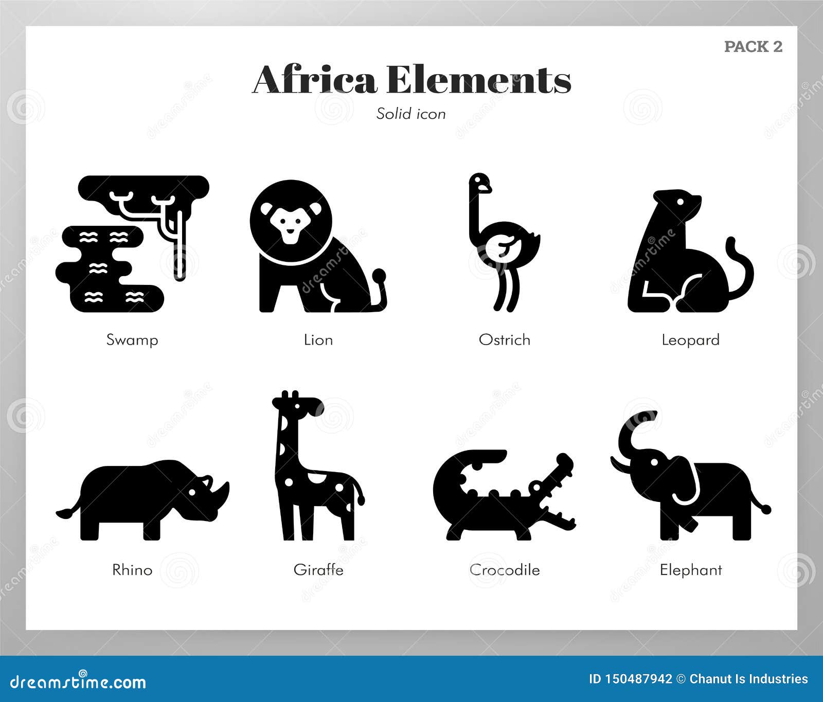 Africa elements Solid pack stock vector. Illustration of lion - 150487942