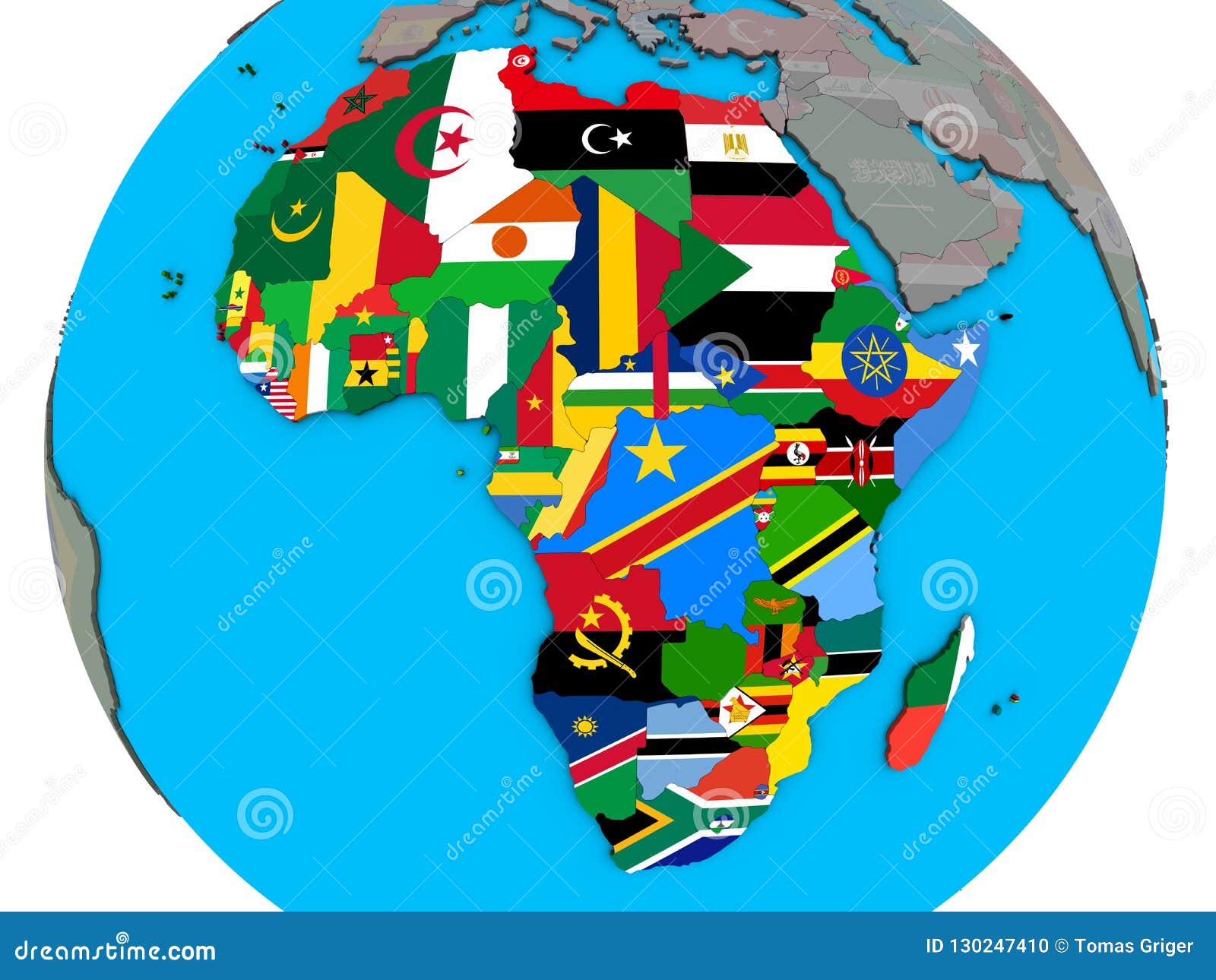 Africa with Flags on 3D Map Stock Illustration - Illustration of symbol ...