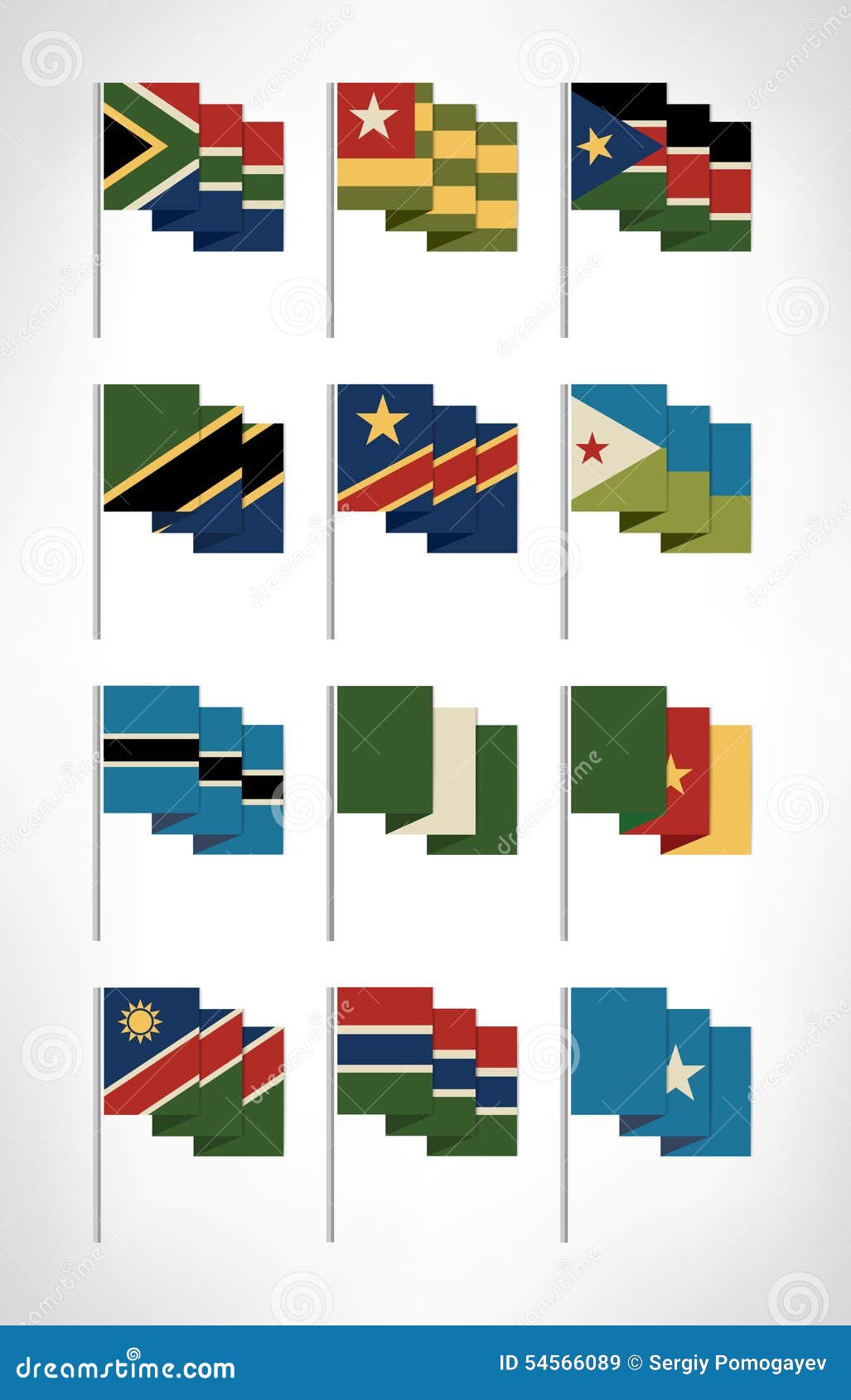 Africa Flags Collection. Big Set Of Blue Pin Icon With Flags Vector ...