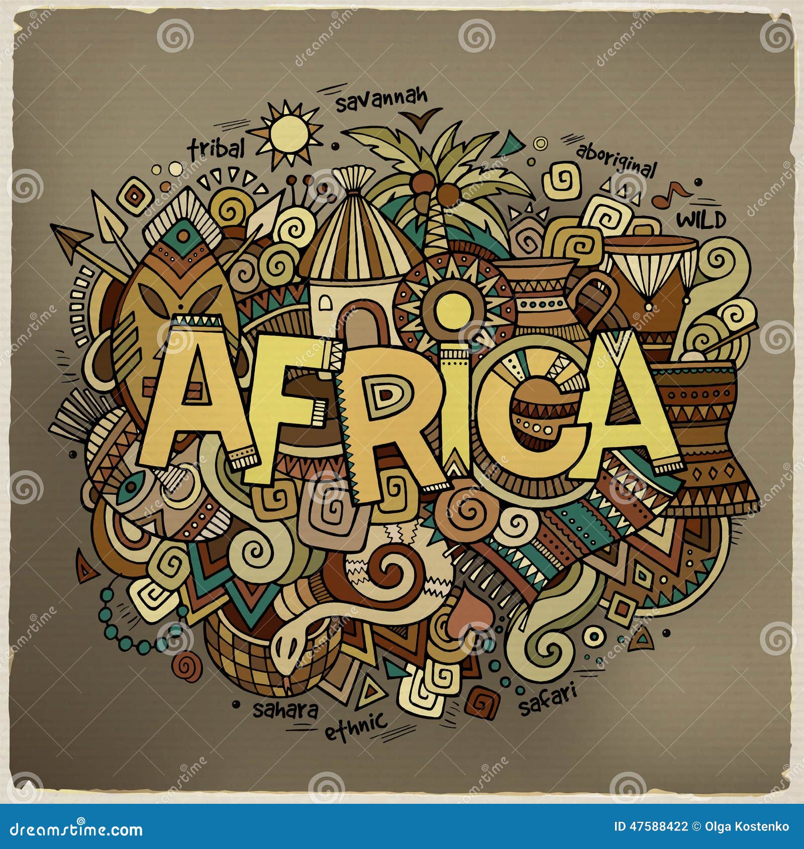 Africa Hand Lettering and Doodles Elements Stock Vector - Illustration ...