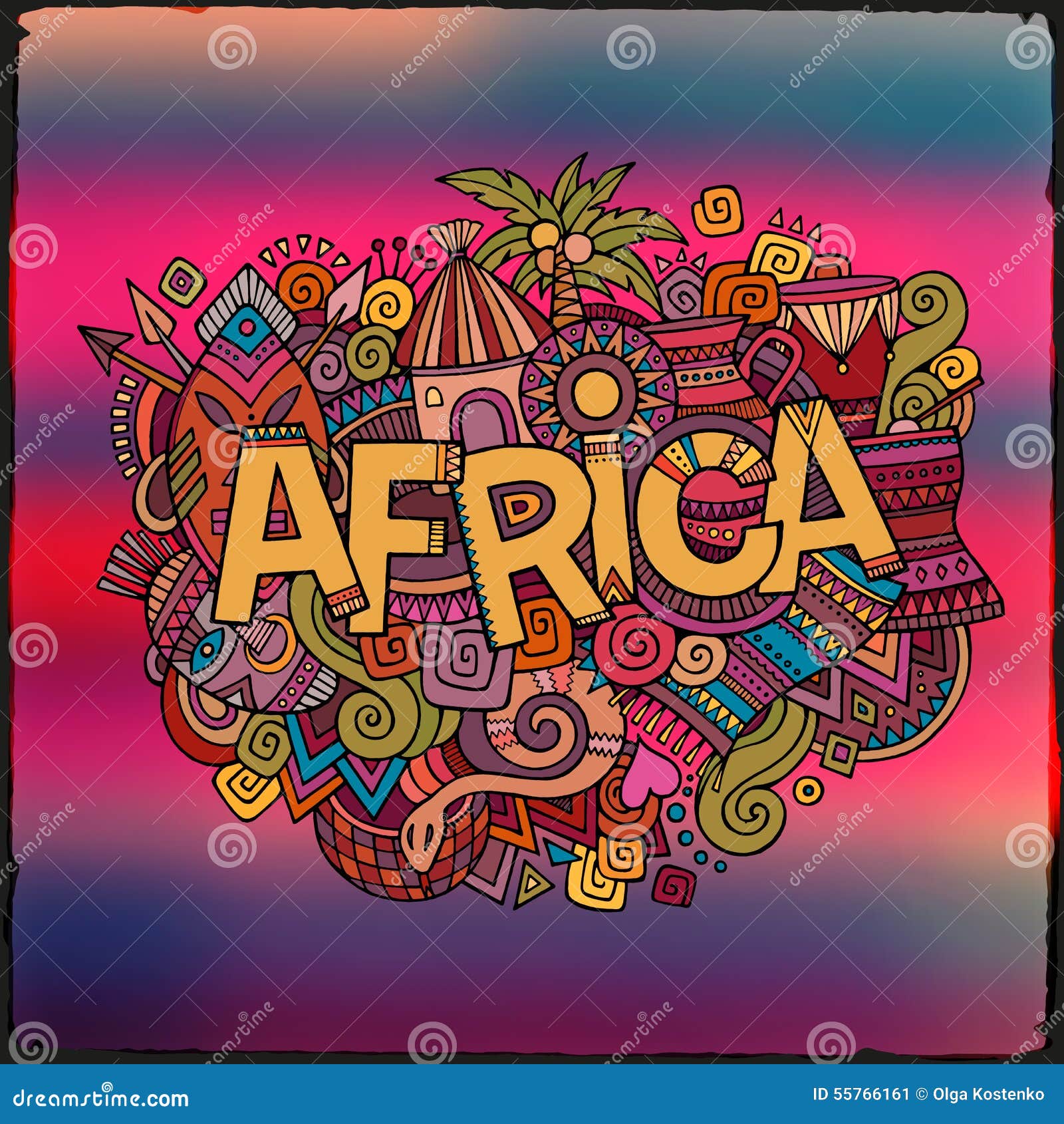 Africa Hand Lettering and Doodles Elements Stock Vector - Illustration ...