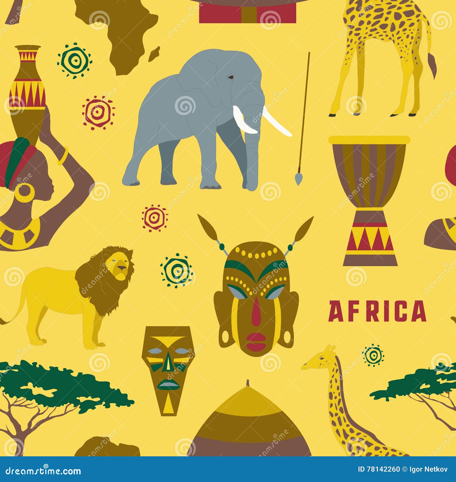Africa icons set pattern stock vector. Illustration of kids - 78142260