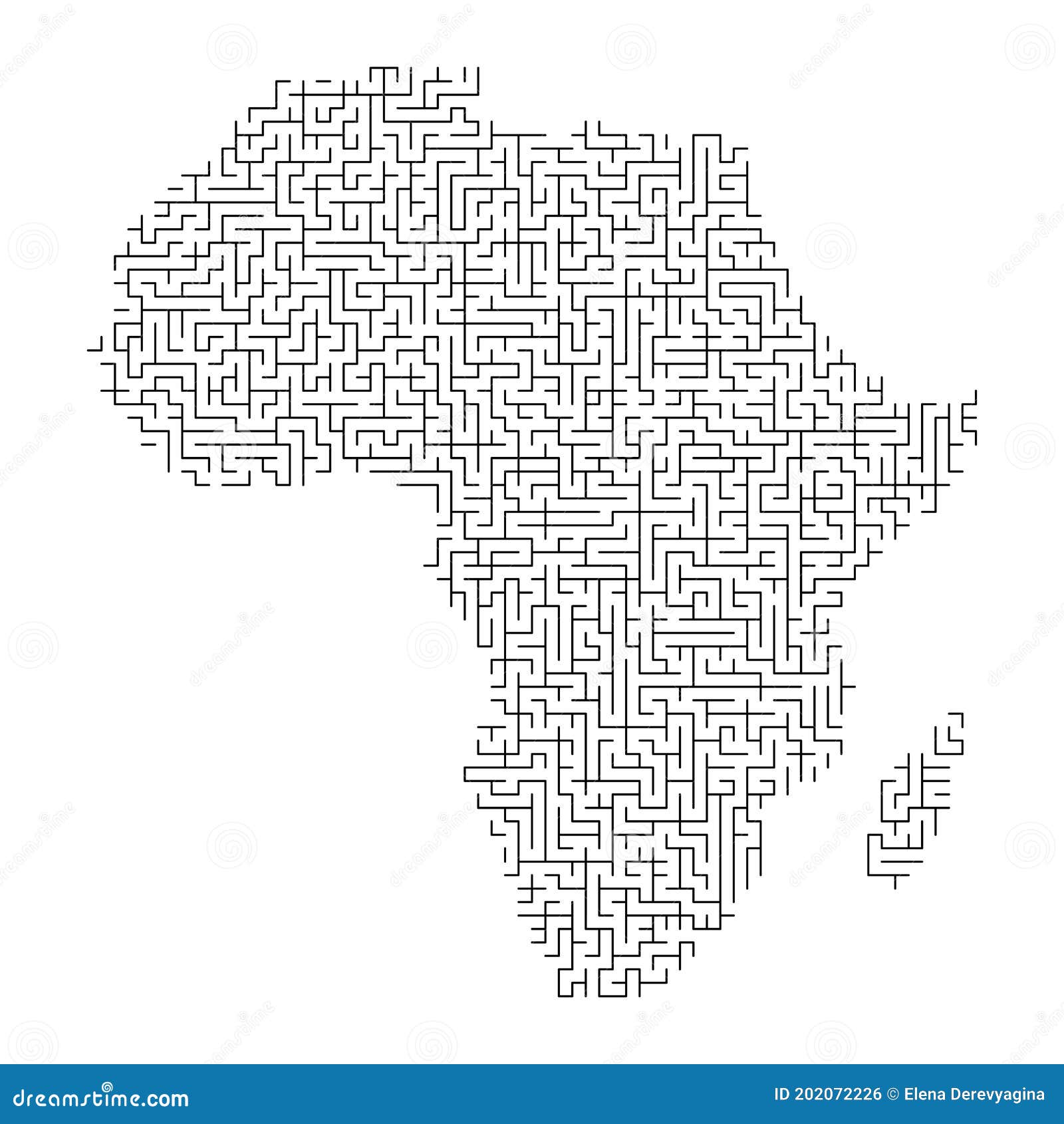Africa Mainland Map from Black Pattern of the Maze Grid. Vector ...