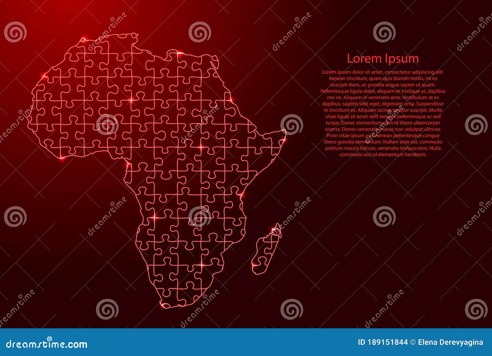 Africa Mainland Map from Red Pattern from Composed Puzzles and Glowing ...