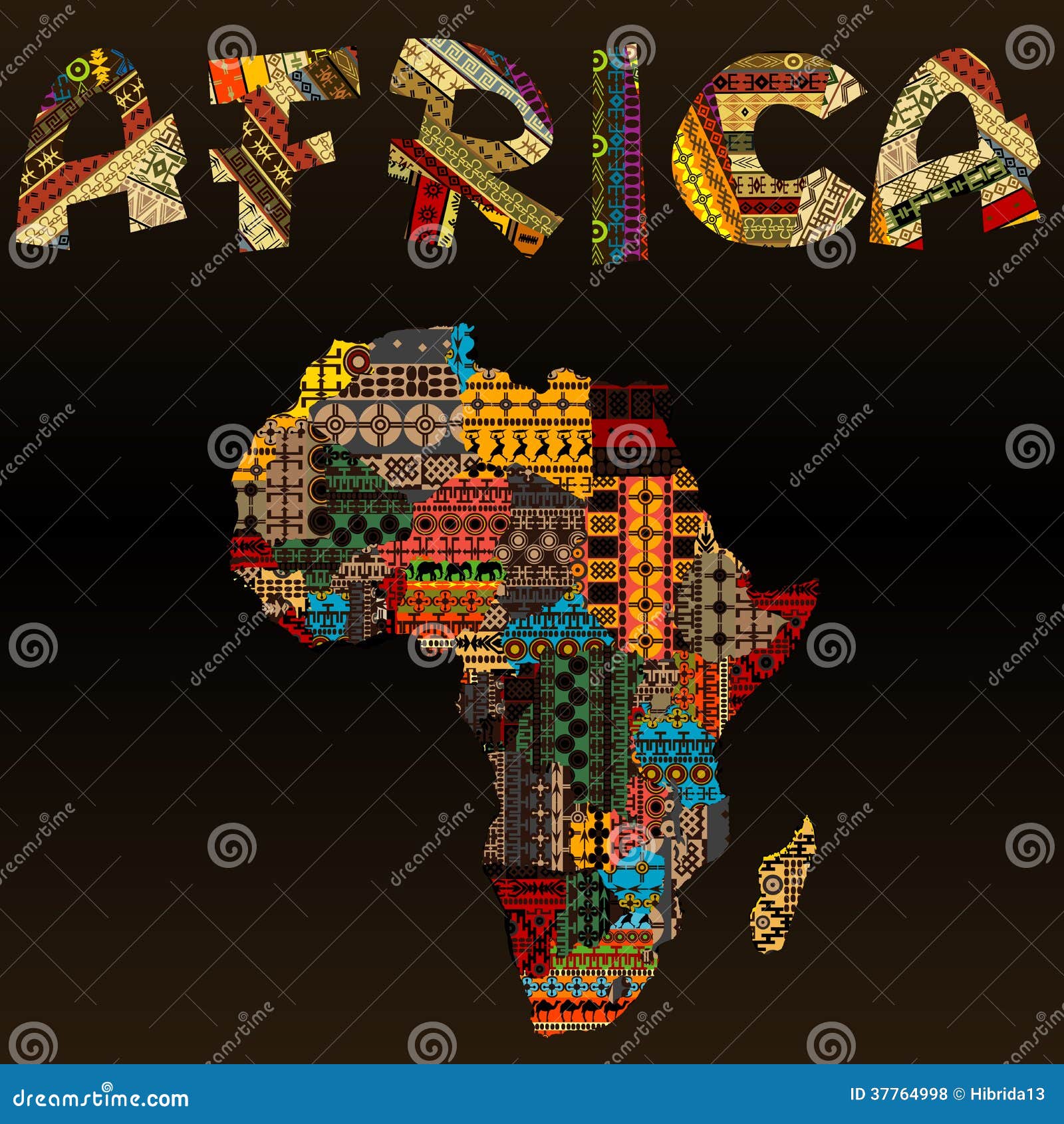 Africa Map With African Typography Made Of Patchwork Fabric Text Stock ...