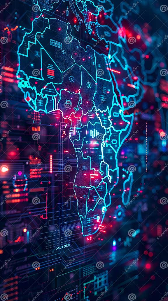 Africa Map with Digital Technology Stock Image - Image of night ...