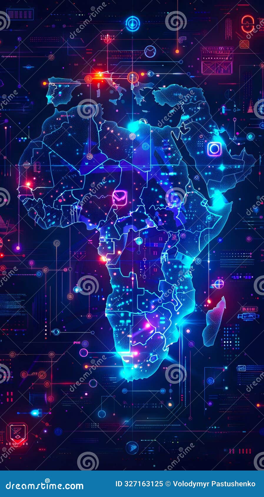 Africa Map with Digital Technology and Network Connections Stock Image ...