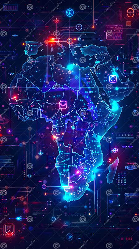 Africa Map with Digital Technology and Network Connections Stock Image ...