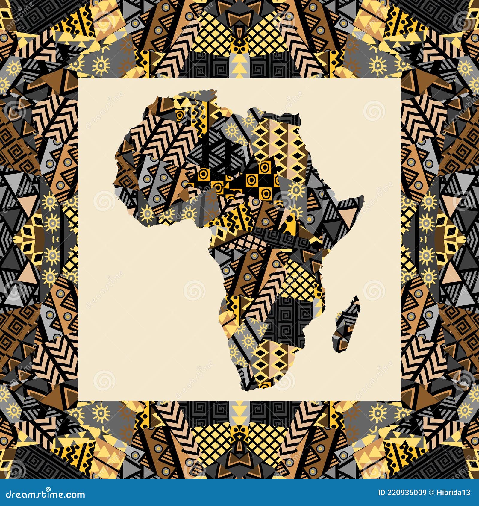 Africa Map With Ethnic Motifs In A Middle Of A Frame Cartoon Vector ...