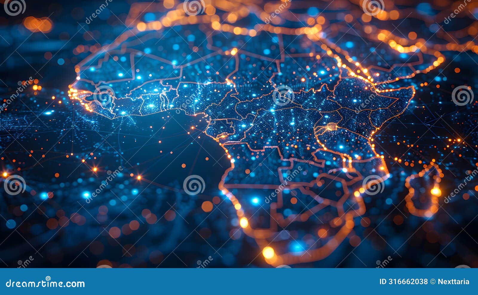 Africa Map Illustration - Minimalist Design with Gradient Blues and ...