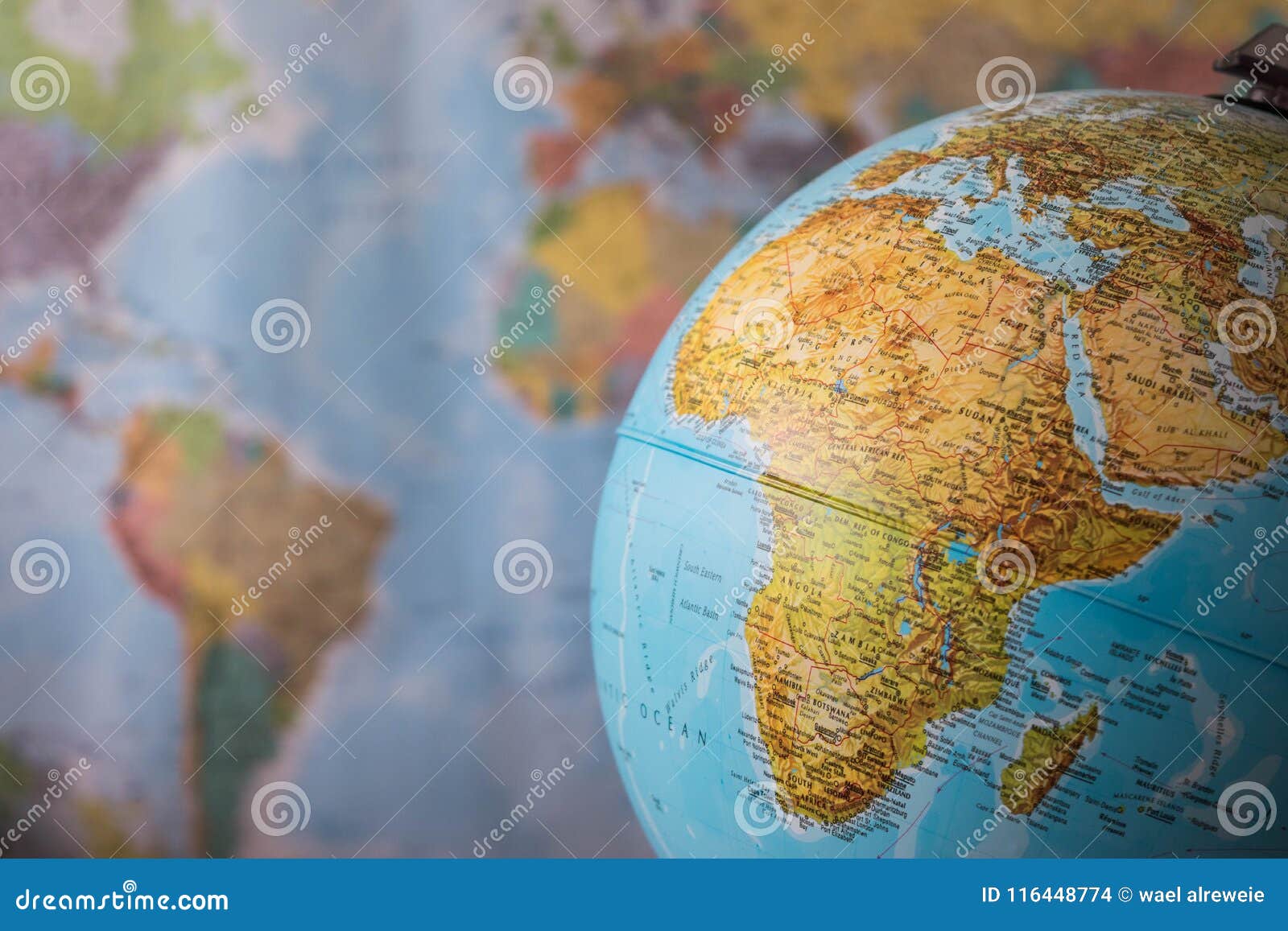 Africa and Middle East Map on a Globe with Earth Map in the Background ...