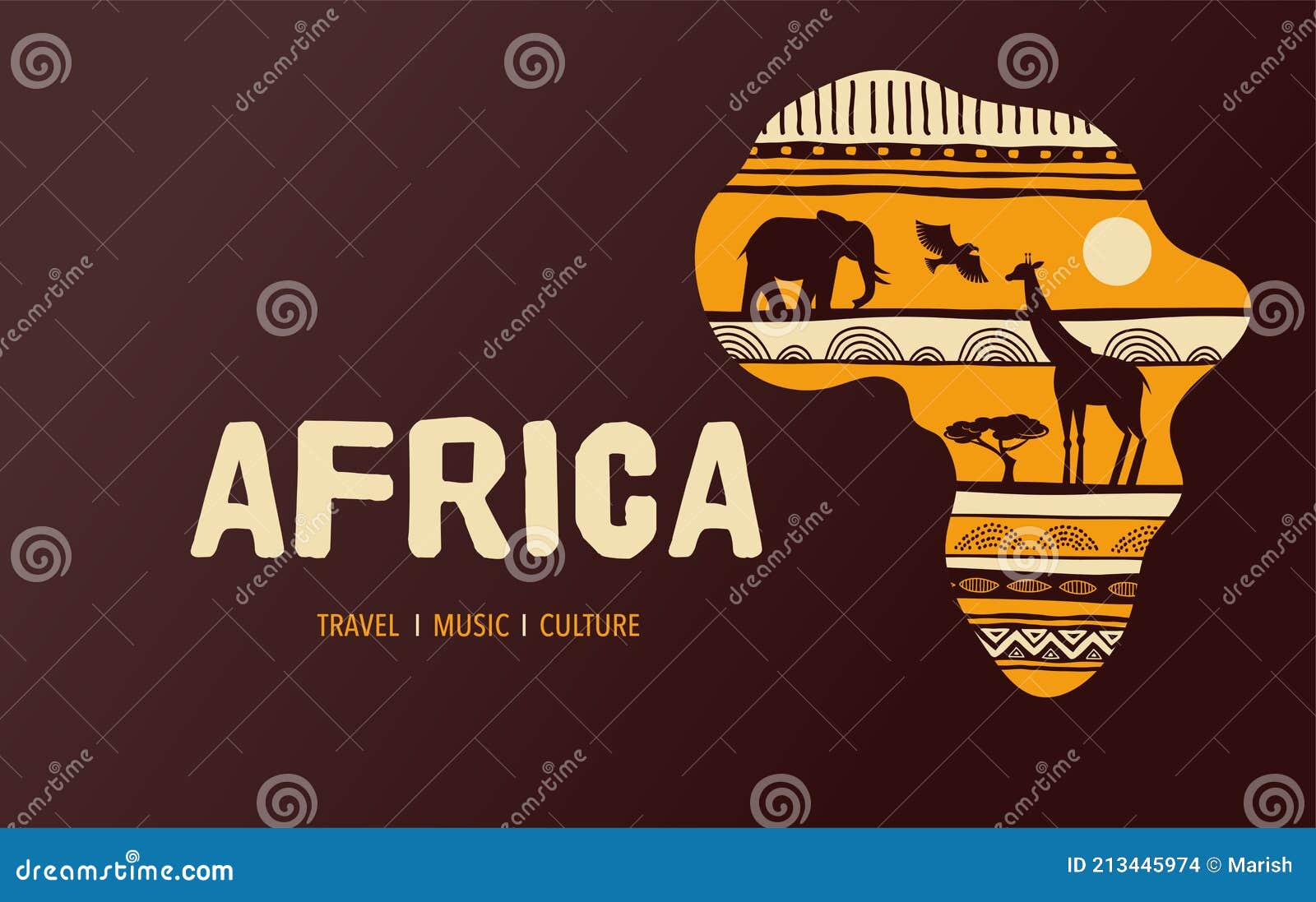 Africa Patterned Map. Banner with Tribal Traditional Grunge Pattern ...