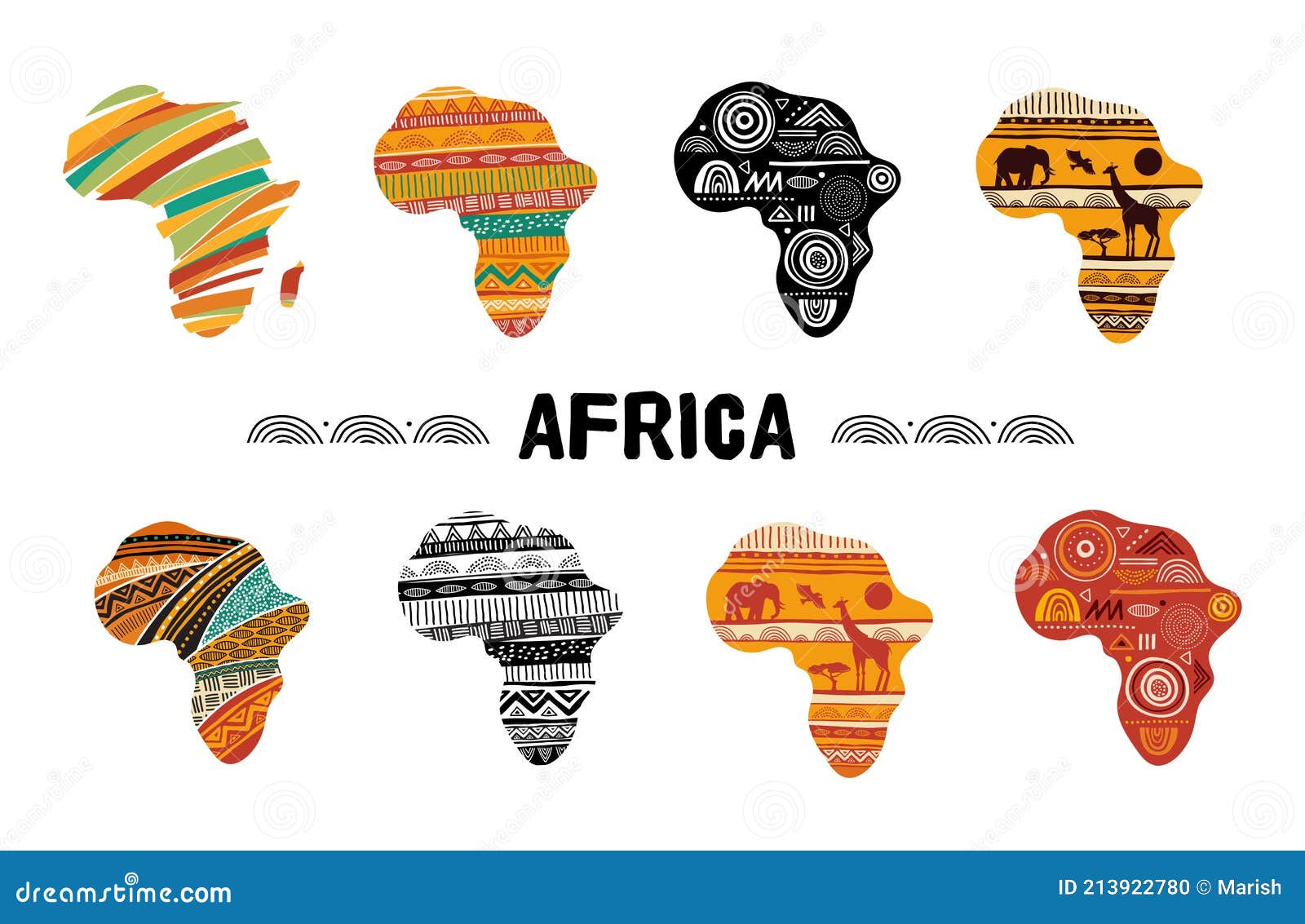 Africa Patterned Map, Collection of Logo Design. Banner with Tribal ...
